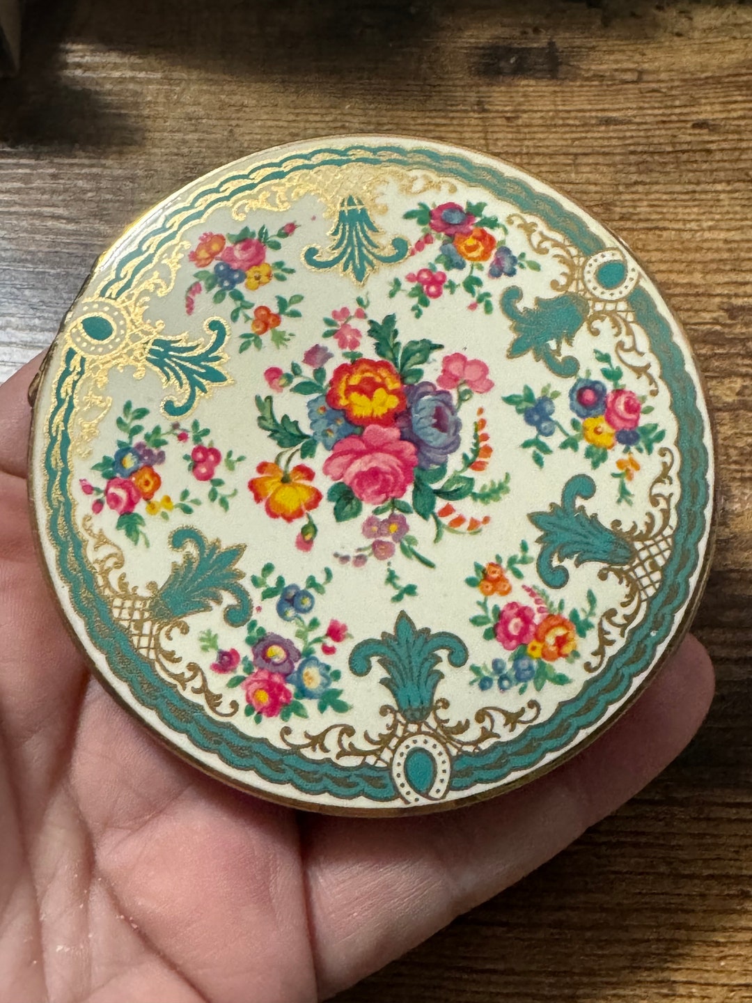 Red Orange Gold Floral Stratton Powder Compact Gold Tone - Etsy