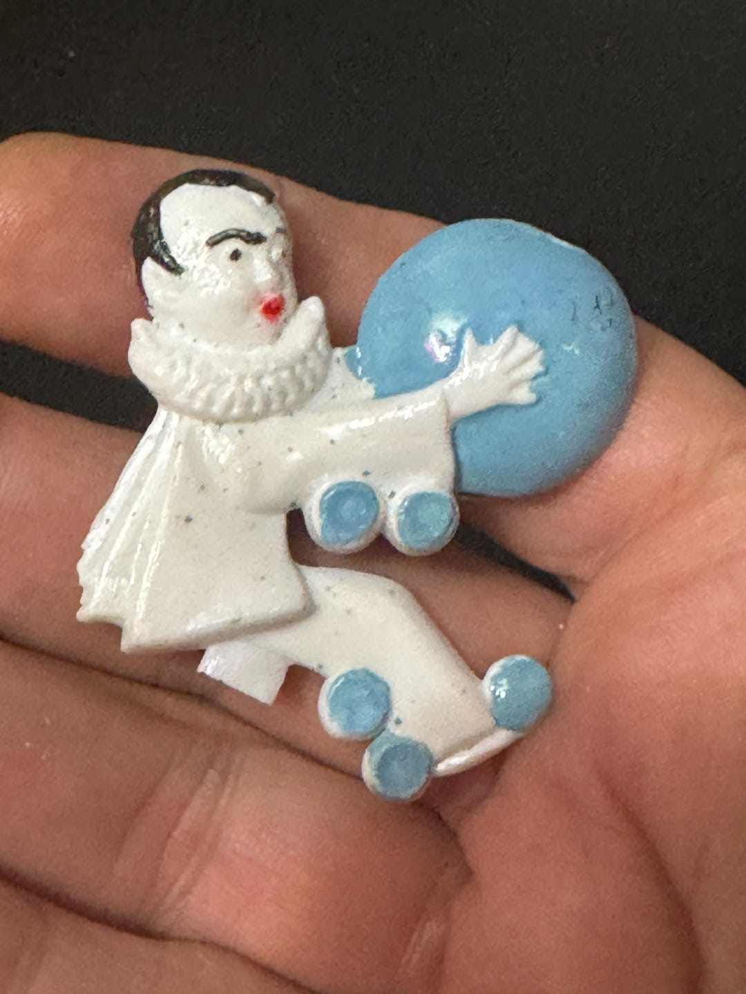 Novelty White and Blue French Clown Pierrot Brooch French Early Plastic ...