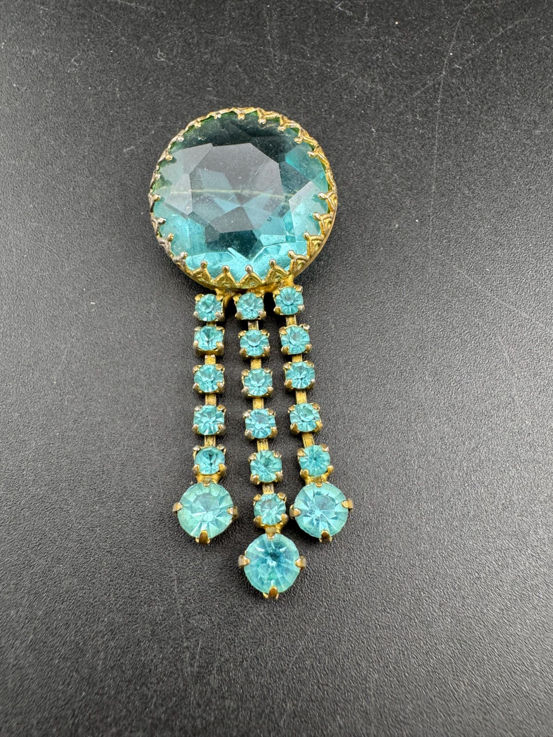 Rhinestone Crystal Tassel Brooch, Antique Turquoise Blue - Etsy