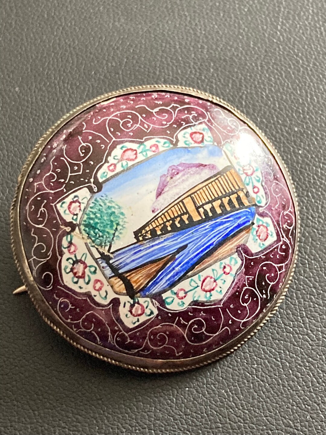 Antique Hand Painted Enamel Eastern Arabic Brooch Vintage Continental ...