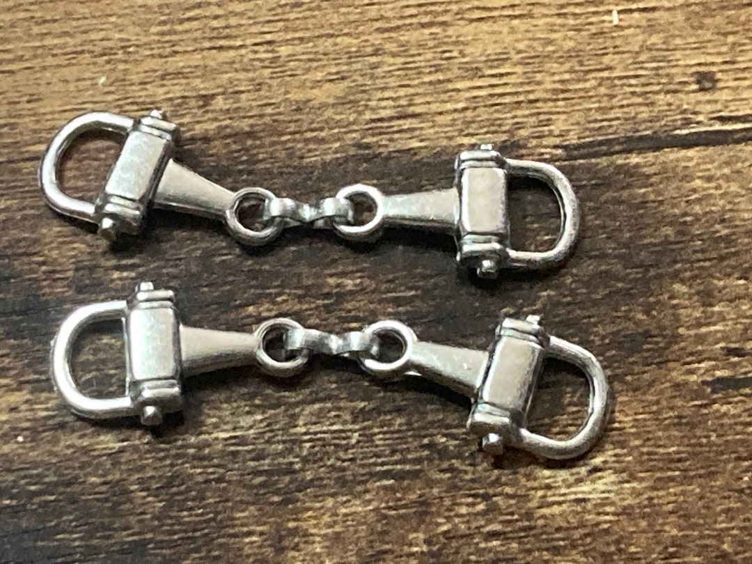 Pair of Sew on Silver Tone Snaffle Horse Bit Shoe Buckles ...