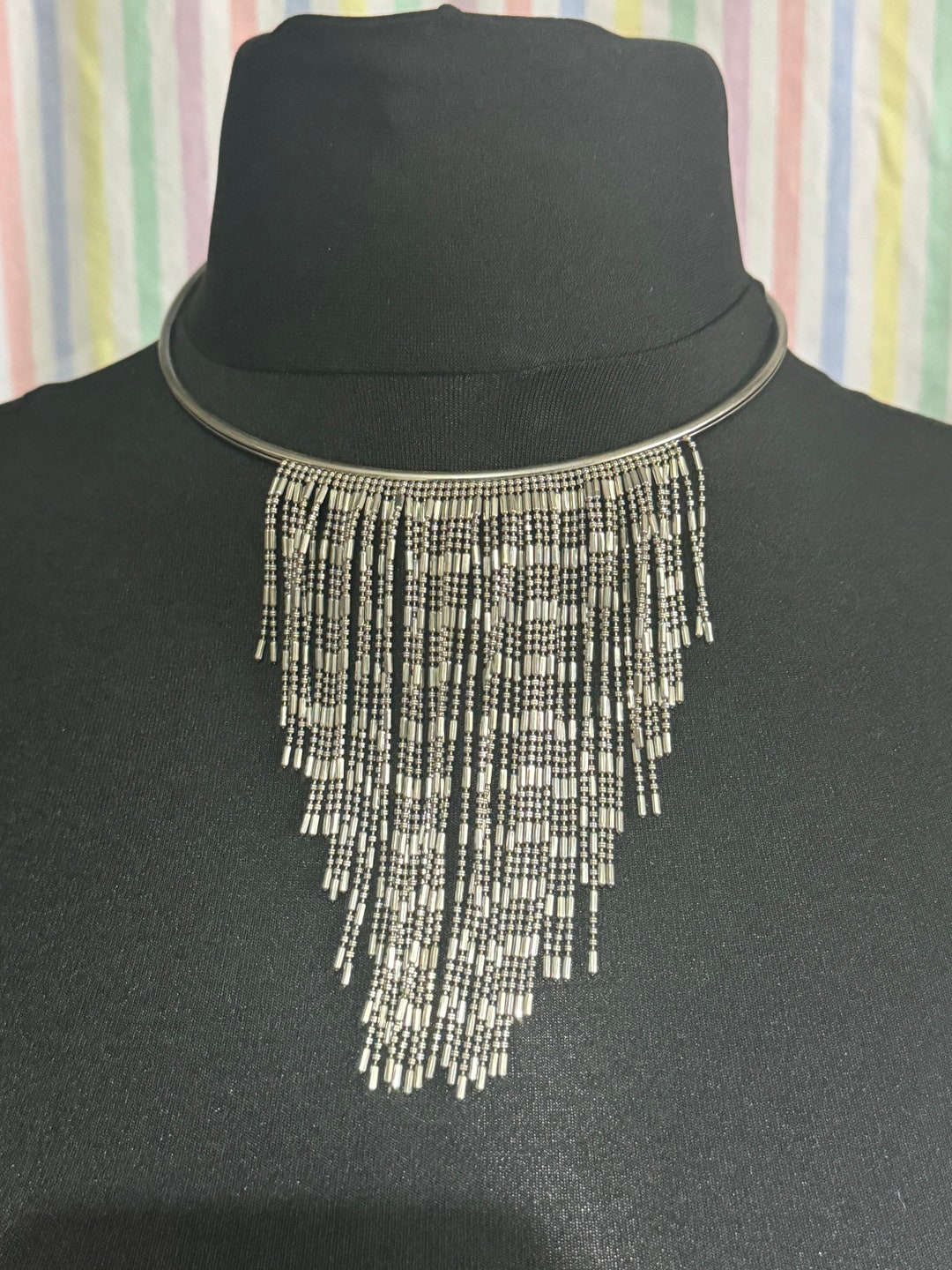 Retro Silver Tone Chain Drop Waterfall Torque Bib Choker Necklace - Etsy