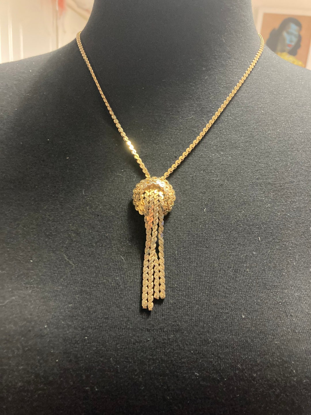 Vintage Gold Tone Mesh & Chain Long Knot Waterfall Lariat Necklace - Etsy