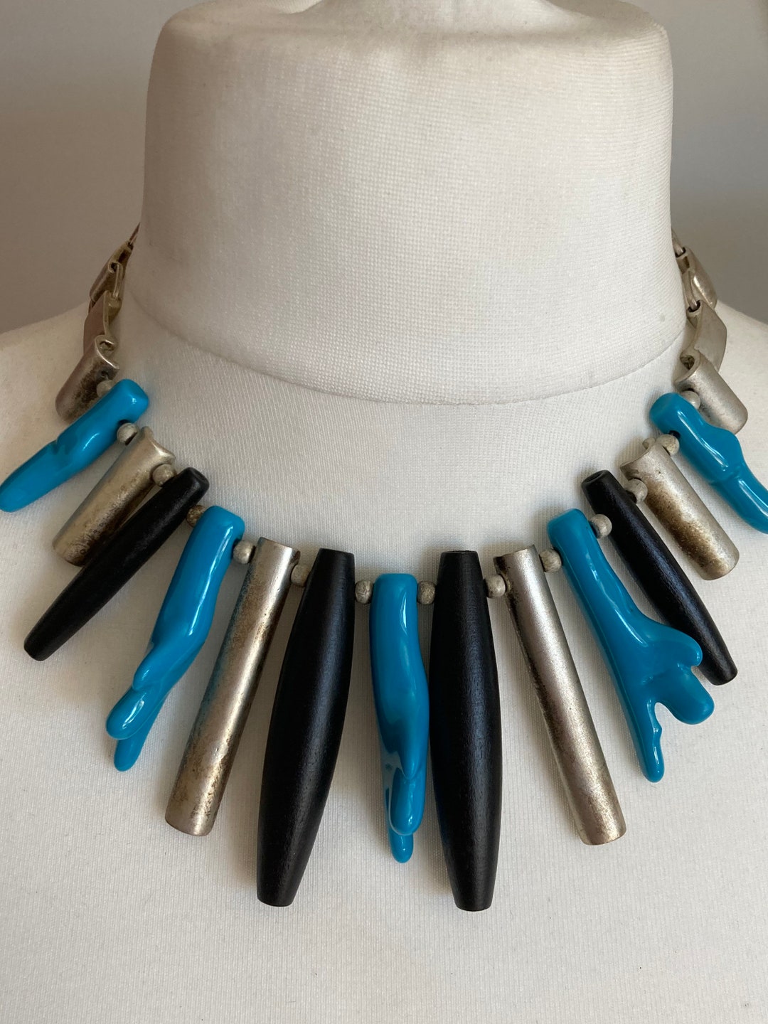 Signed MARC LABAT Designer Bib Necklace Turquoise Metal - Etsy