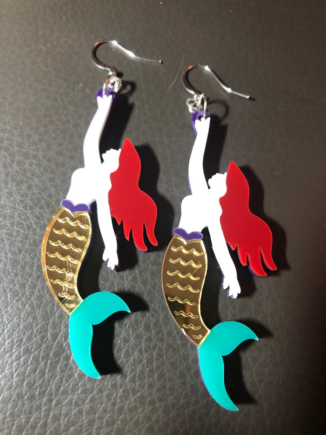 Blue Mermaid Drop Earrings for Pierced Ears, Oversized Acrylic Gold - Etsy