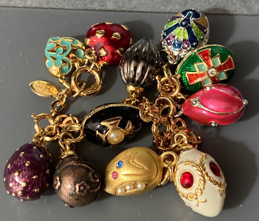 Joan Rivers Faberge Style Enamelled Jewelled Egg Charm Bracelet 19cm - Etsy
