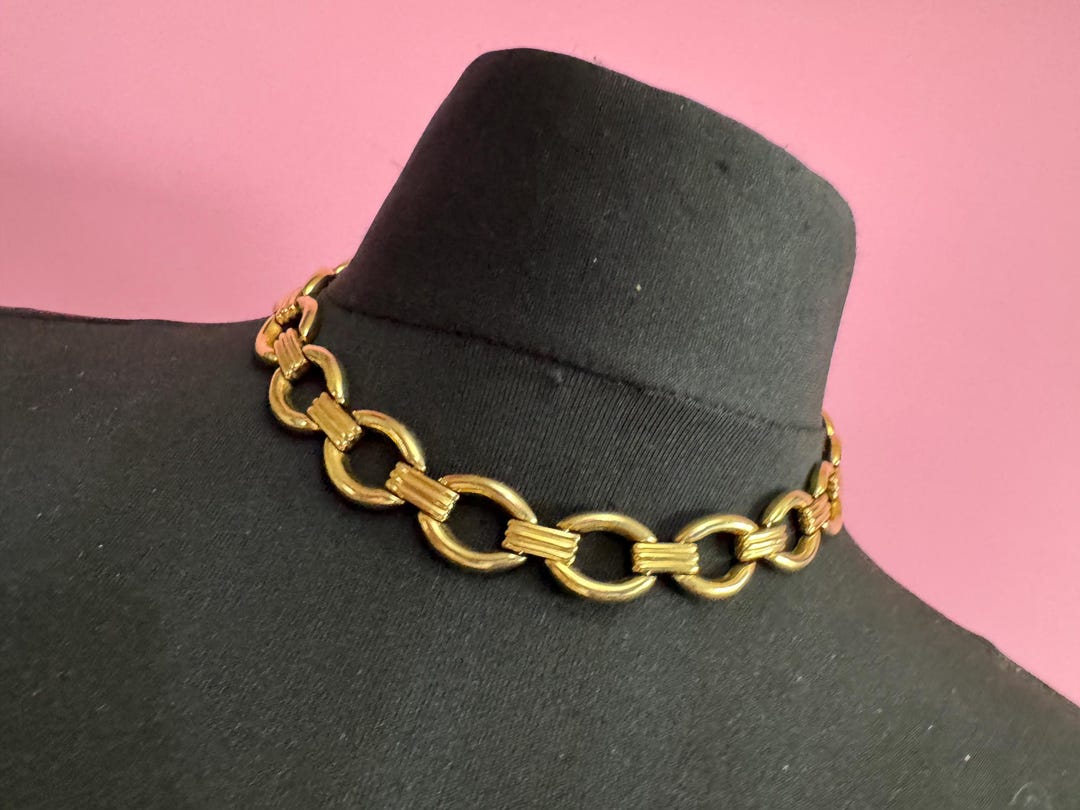 1980s Gold Panel Link Wide Choker Necklace - Etsy
