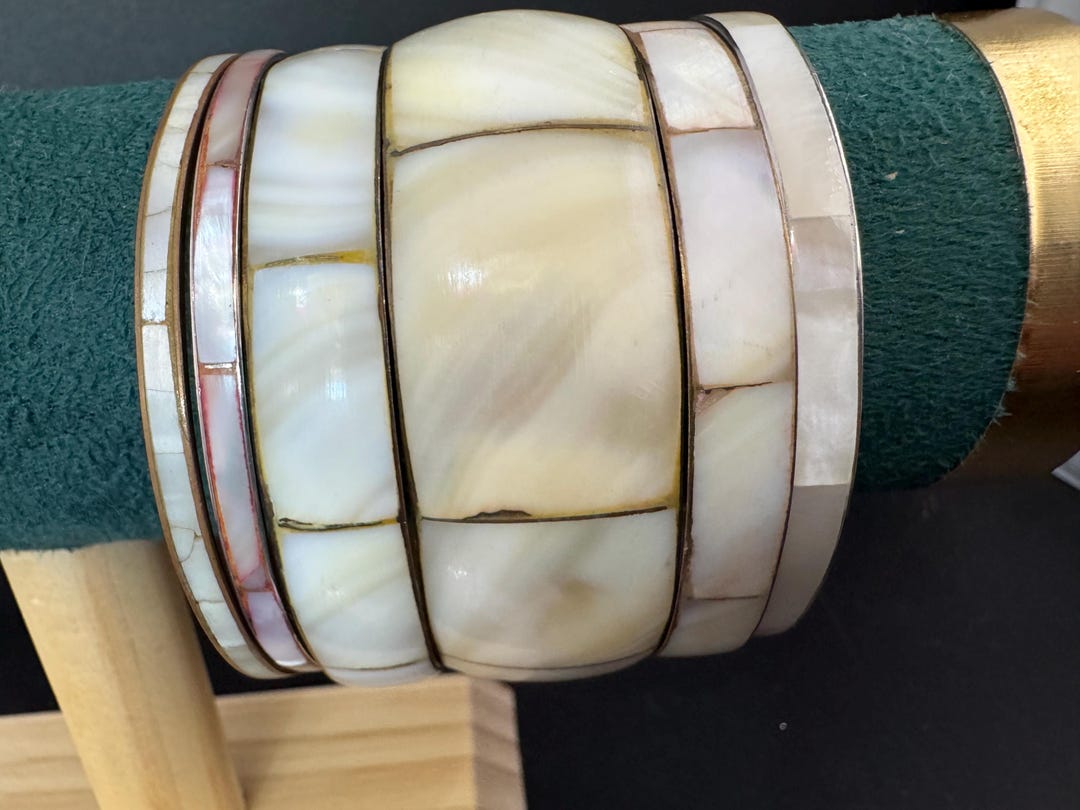Vintage Bangle Stack: Shell, Brass, Enamel, Gold - Set of 6 - Etsy