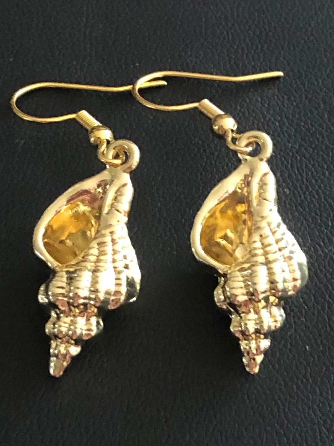 Nautical Gold Tone Conch Seashell 4cm Drop Earrings Pierced Ears - Etsy