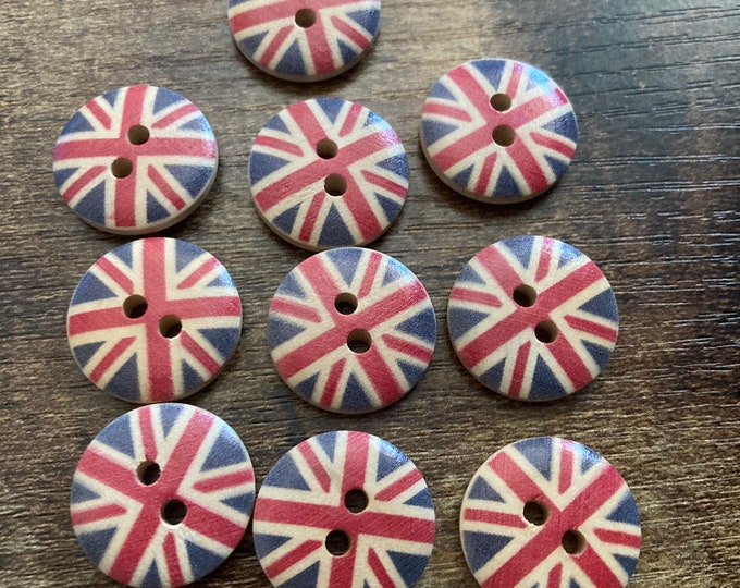 Set of 10 X 20mm Round Beige Union Jack Wooden Buttons With UK Flag - Etsy