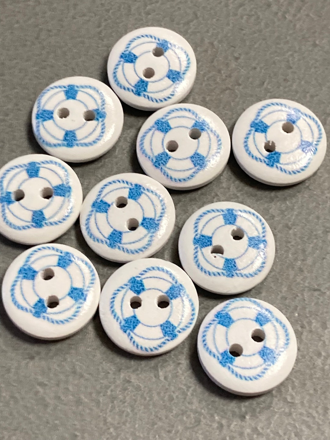 LIFE BOUY 10 Buttons X 16mm Round Plastic Blue & White Nautical Buttons ...