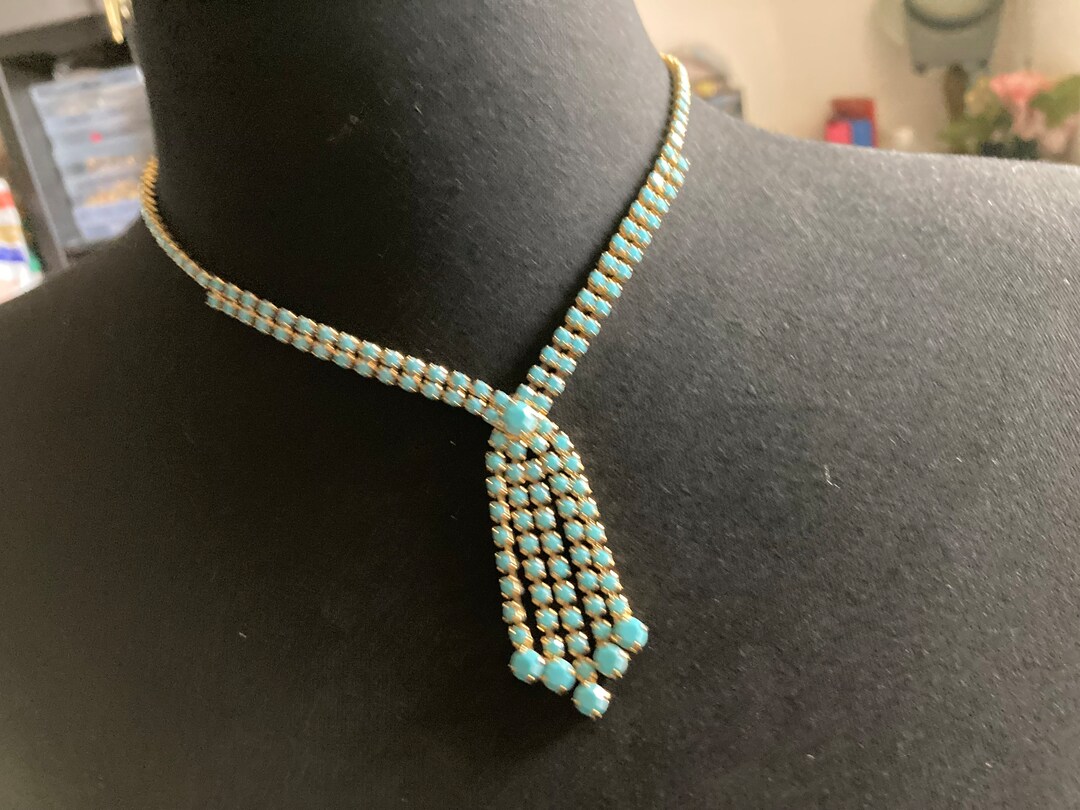 Vintage Drop Necklace With Turquoise Glass Paste Stones, Pennino Style ...