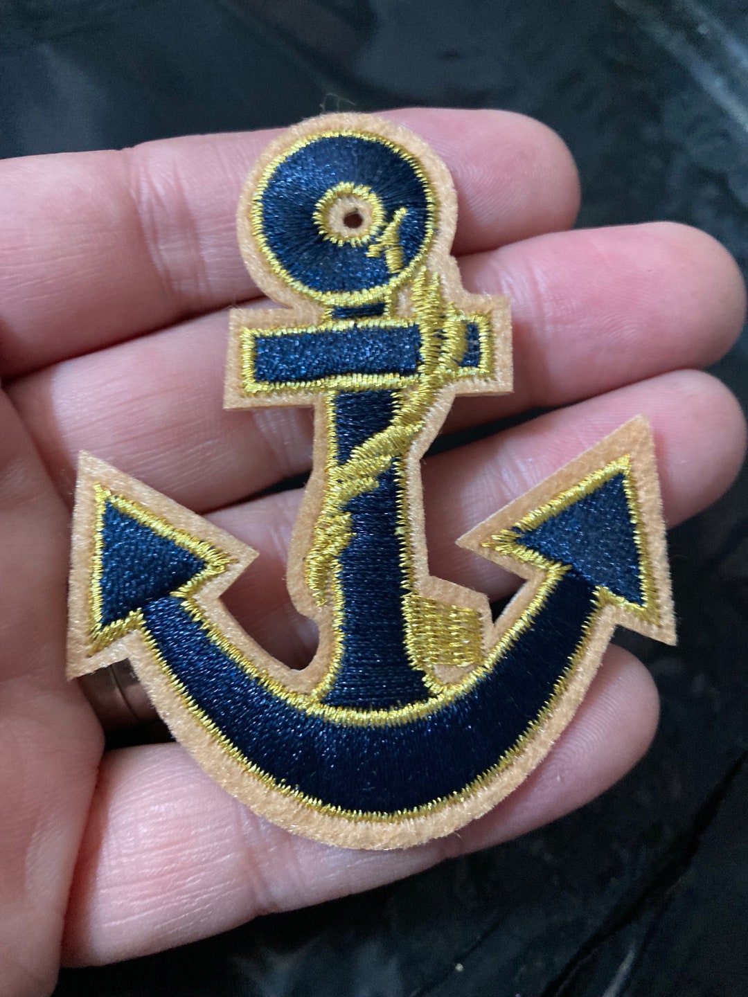 Iron on Anchor Patch: Navy Blue and Gold Appliqué Nautical Style - Etsy