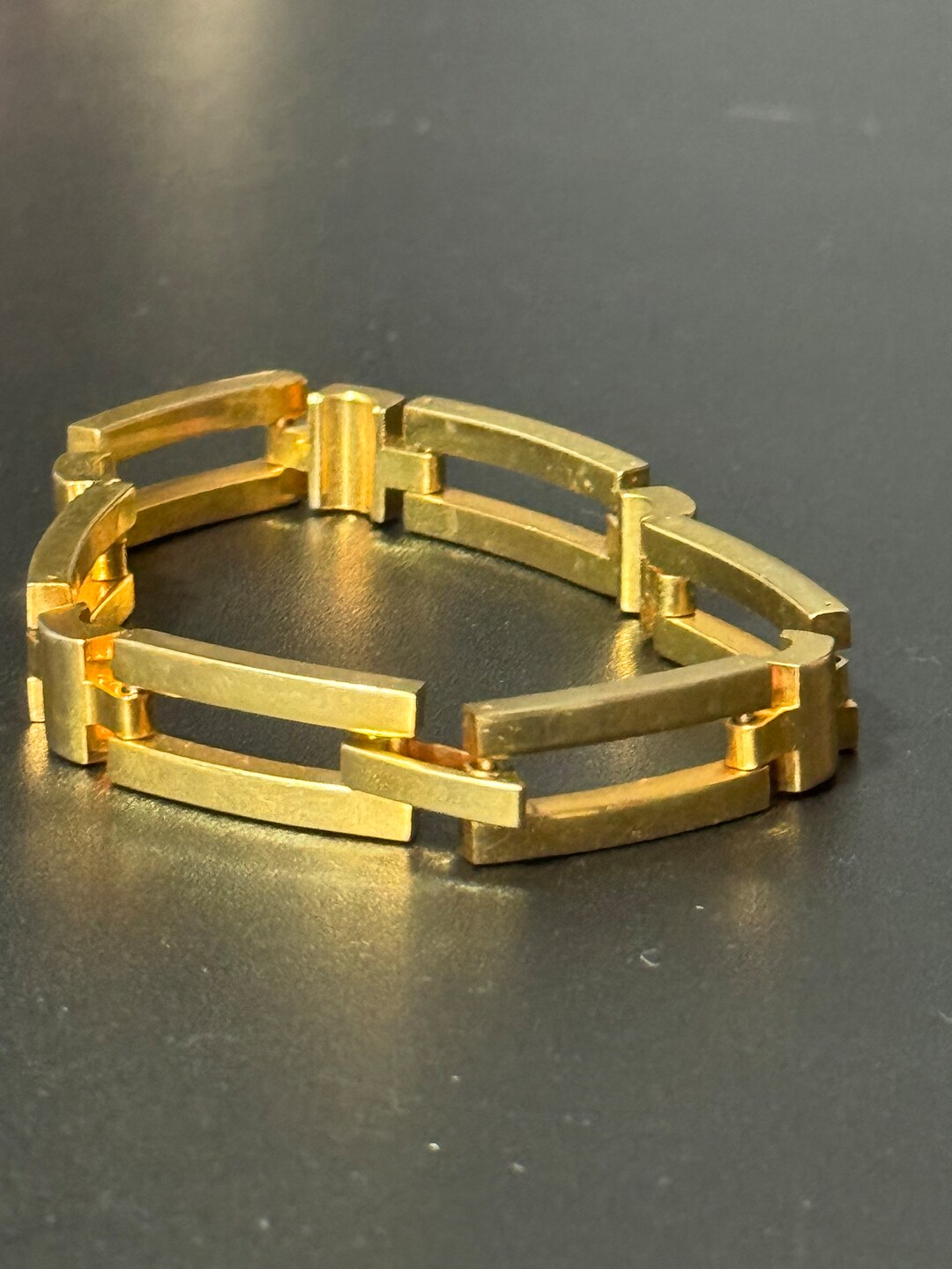 Retro 1980s Gold Tone Geometric Oblong Panther Brick Chain Link ...