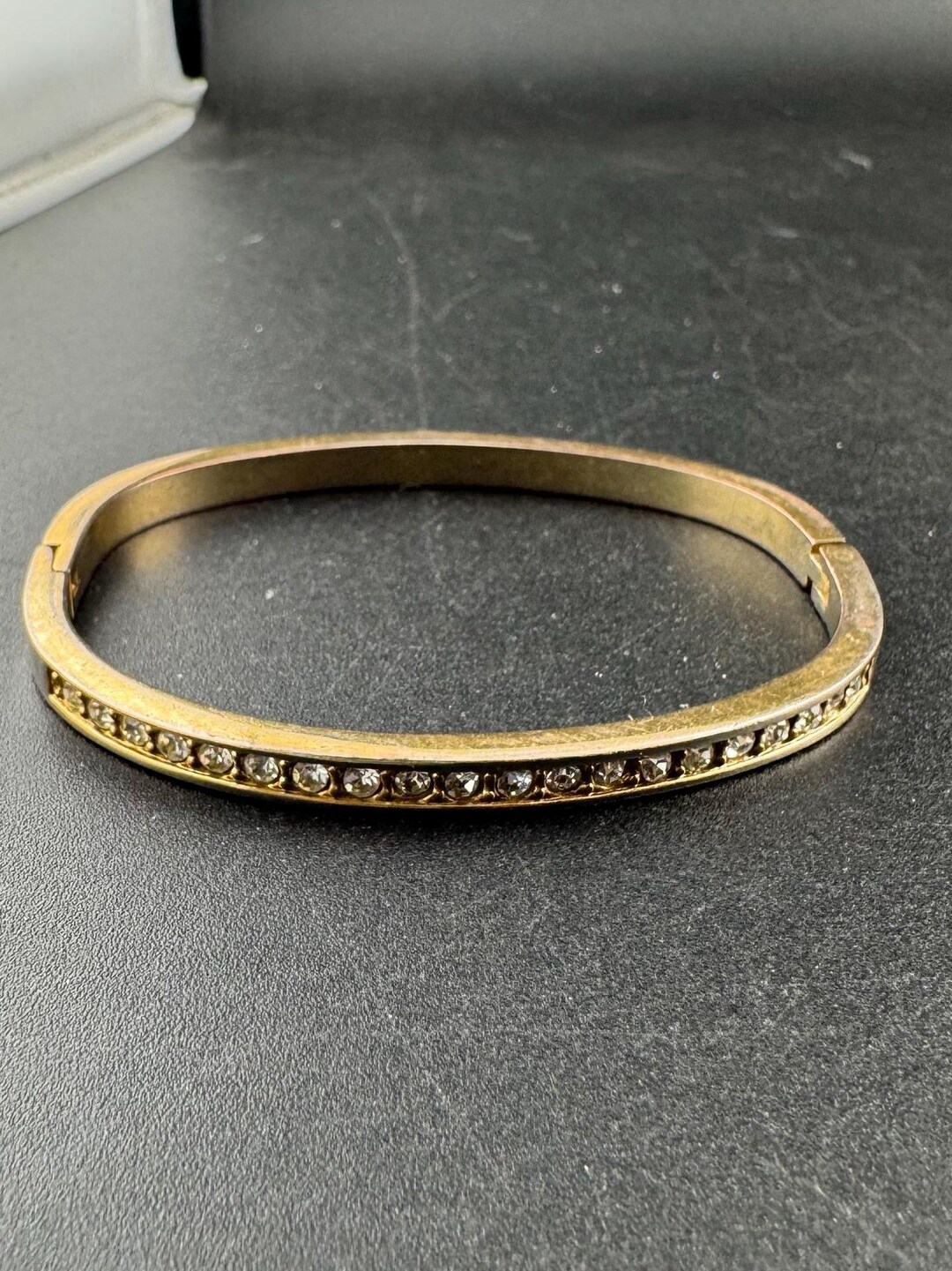 Retro Squared Clear Diamanté Crystal Channel Set Hinged Clamper Bangle ...