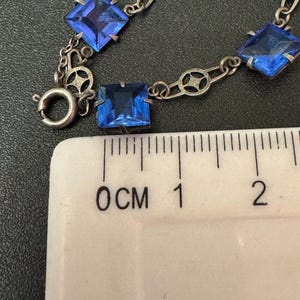 Vintage Art Deco Sapphire Blue Square Open Back Crystal Silver Tone ...