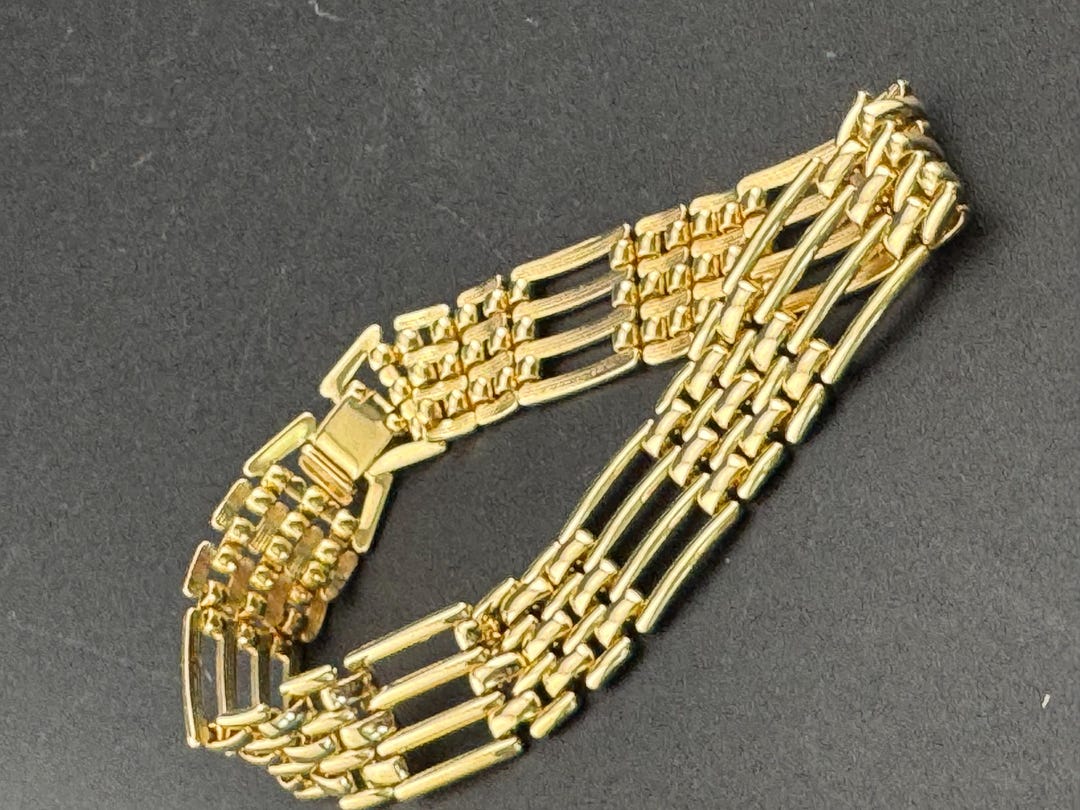 Retro 1980s Gold Tone Plain Simple Panther Brick Chain Link Gold ...
