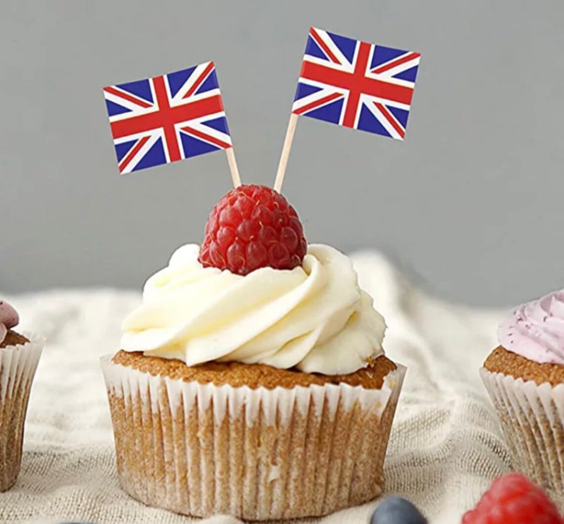 Pack of 50 X Union Jack Flag Cocktail Sticks Kings Coronation Cupcake ...