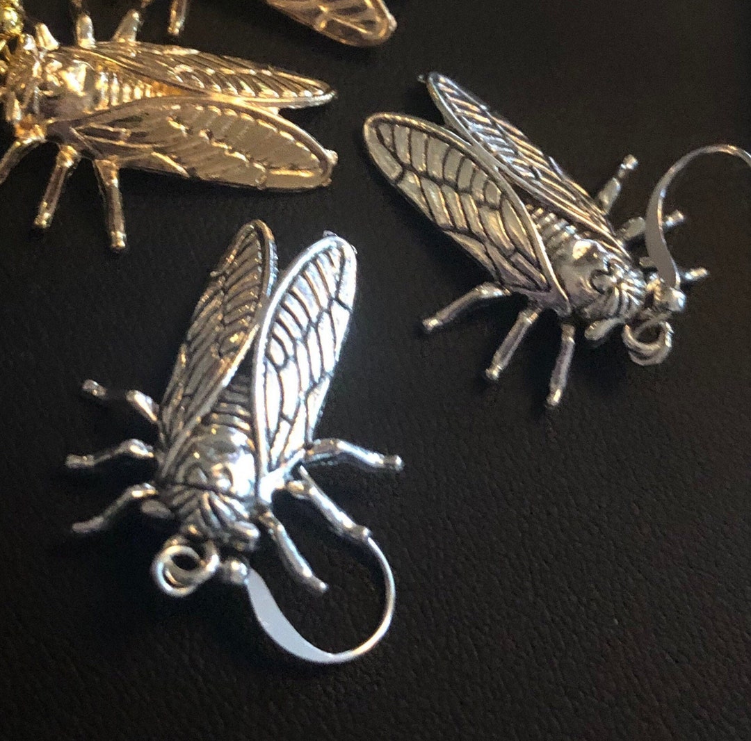 Silver Tone Cicada Bug Insect Drop Earrings Pierced Ears - Etsy