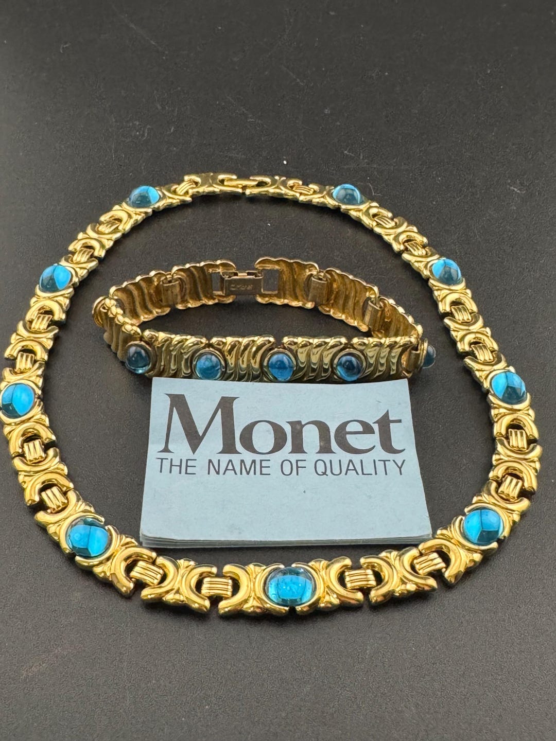 Vintage 1980s Signed MONET Jewellery Set Gold Collar Necklace and ...