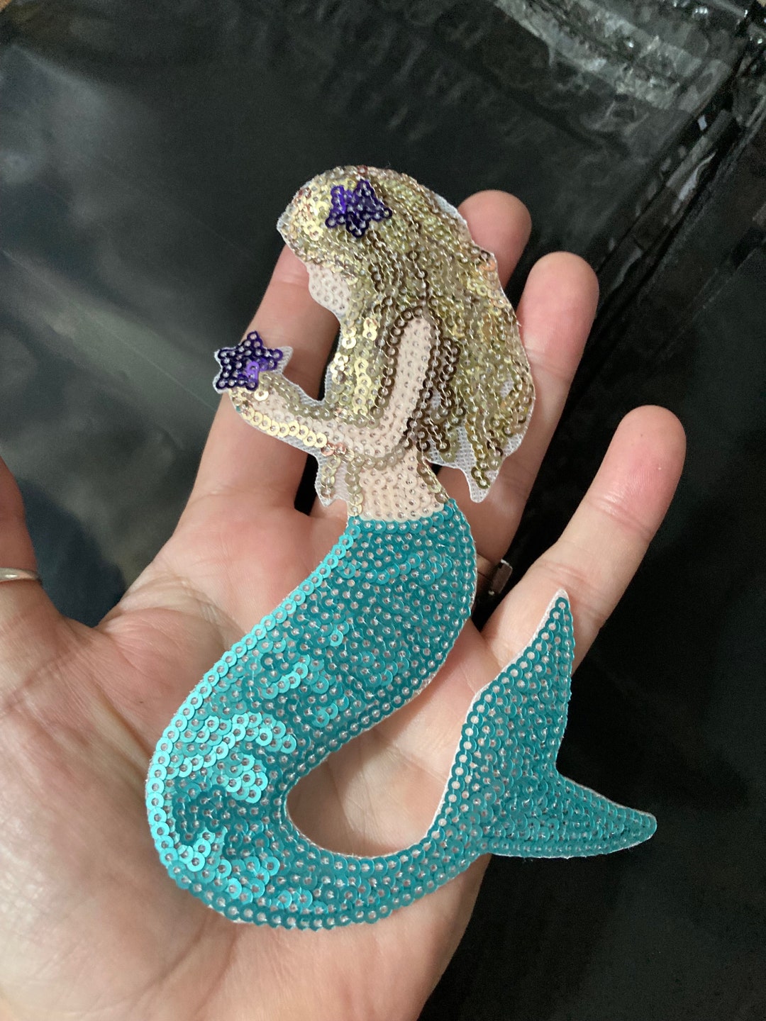 Large Iron on Mermaid Patch: Turquoise Blue & Gold Appliqué (8cm X 15cm ...