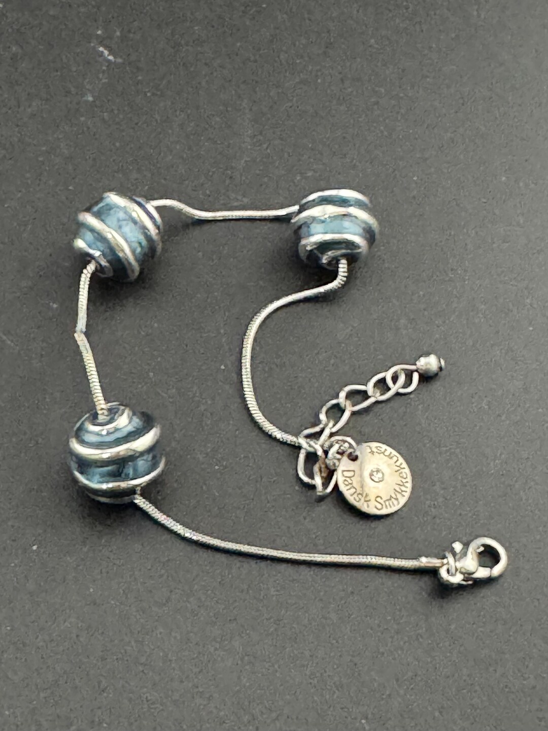 Retro Dansk Smykkekunst Silver Tone Blue Ball Bead Snake Link Bracelet ...