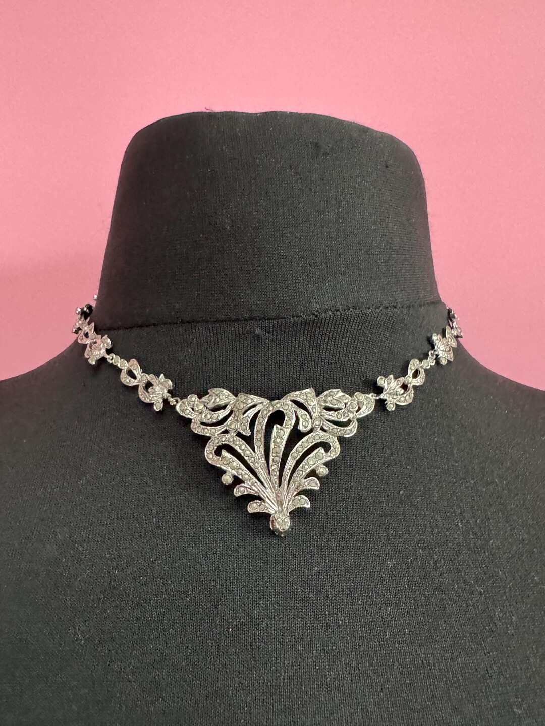 Vintage Marcasite Necklace Choker, Chrome Back 1950s - Etsy