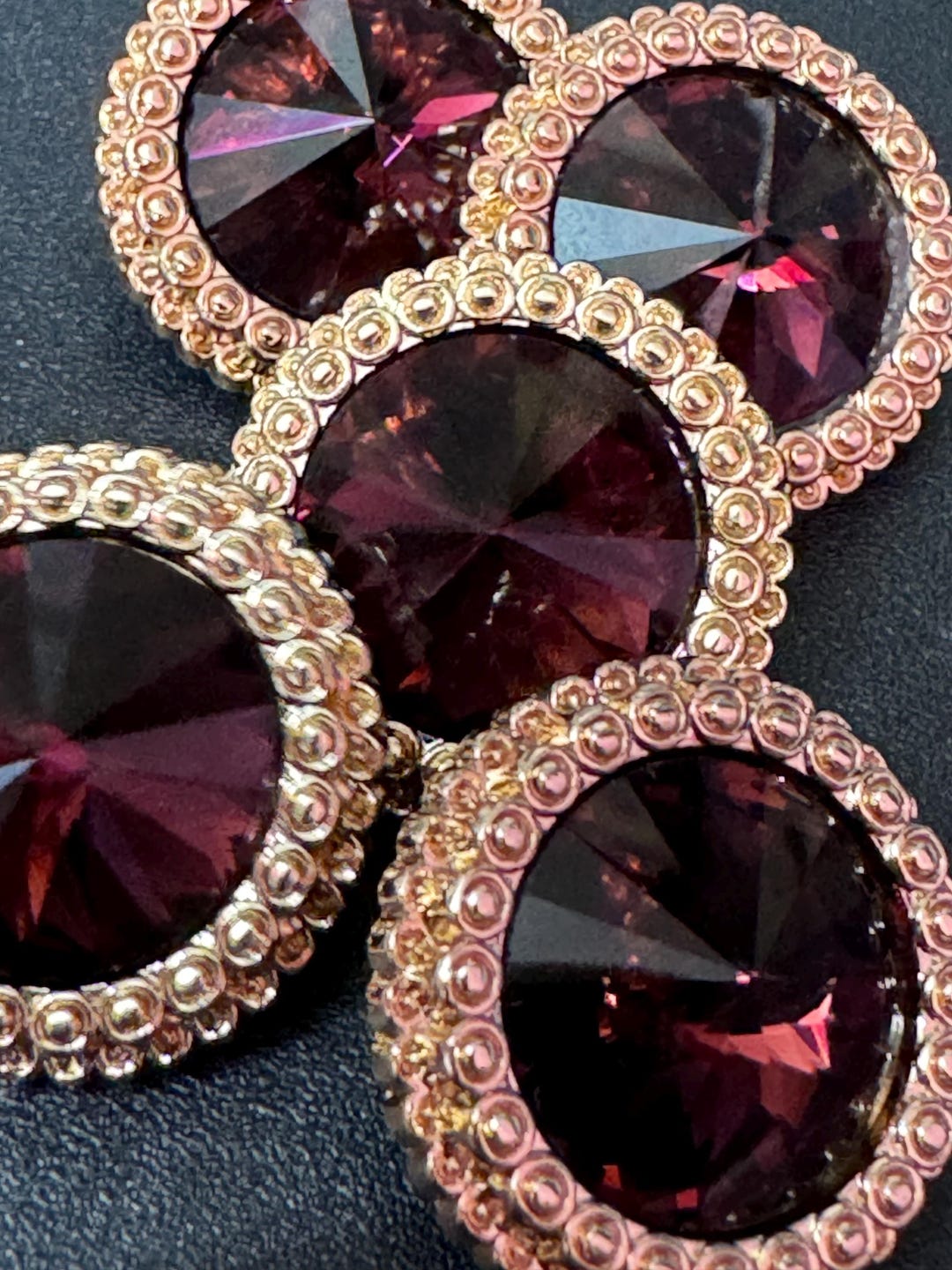21mm Deep Purple Rivoli Crystal Glass Buttons, Pack of 5, Gold Tone ...
