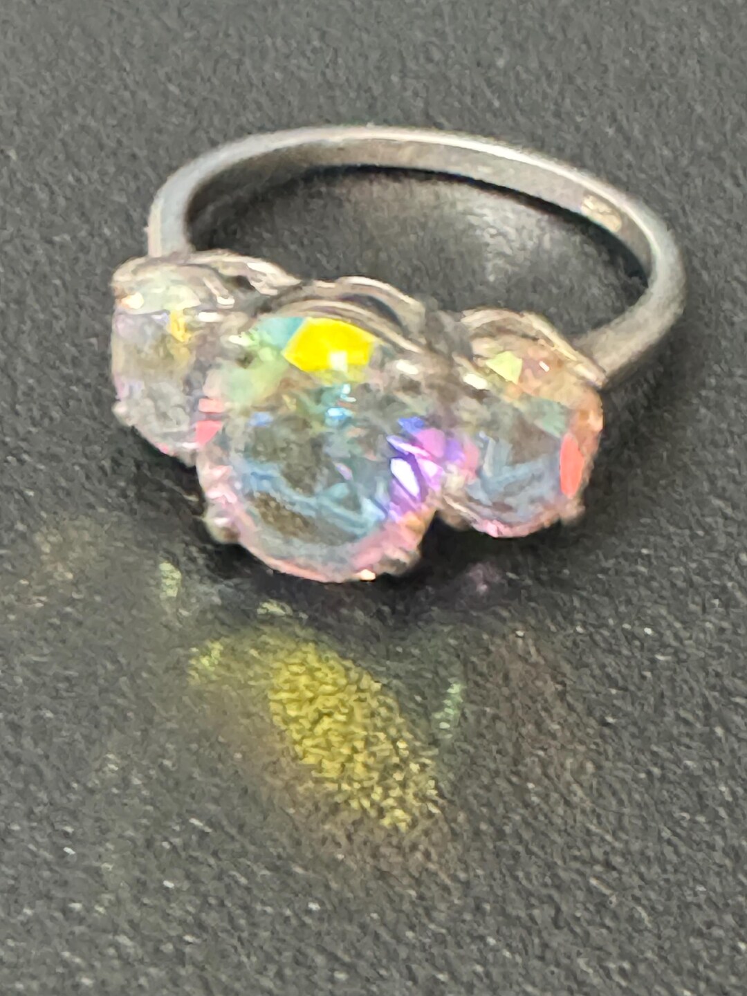 Vintage Clear Trilogy Stone Diamanté Costume Cocktail Ring Uk Size O ...