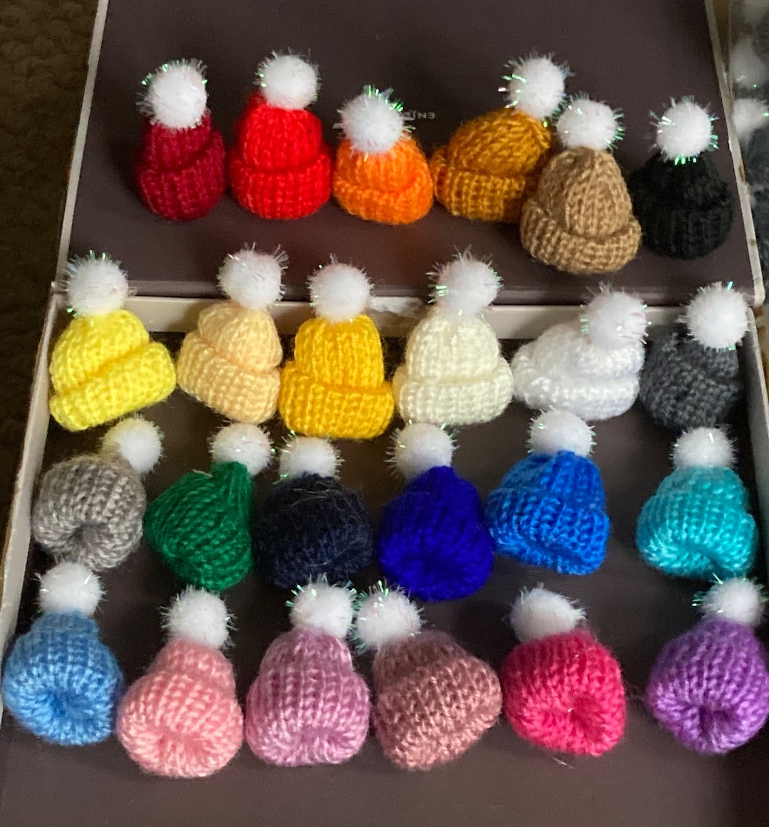 Mini Knitted Bobble Hats Cake Topper Decorations, Wool Craft Bottle ...