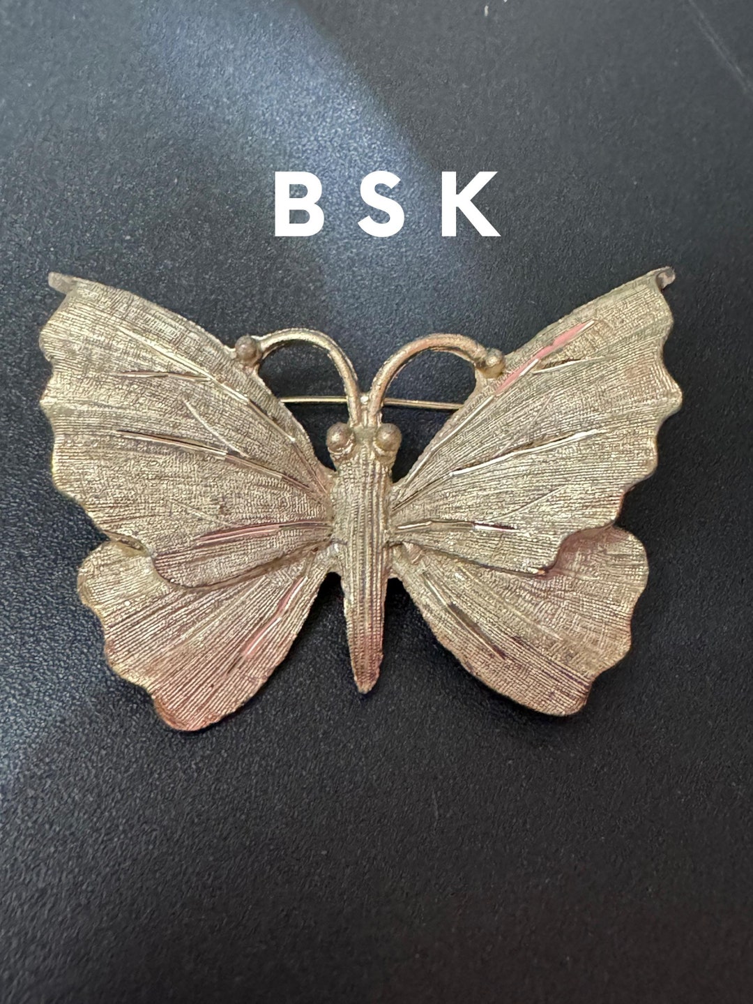 Signed BSK Silver Tone Metal Modernist Butterfly Brooch Brushed Metal ...
