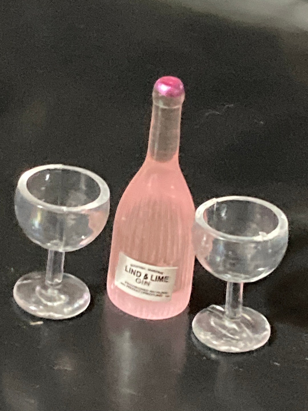 Miniature Pink Gin Bottle and Two Glasses Cake Topper Dollhouses ...