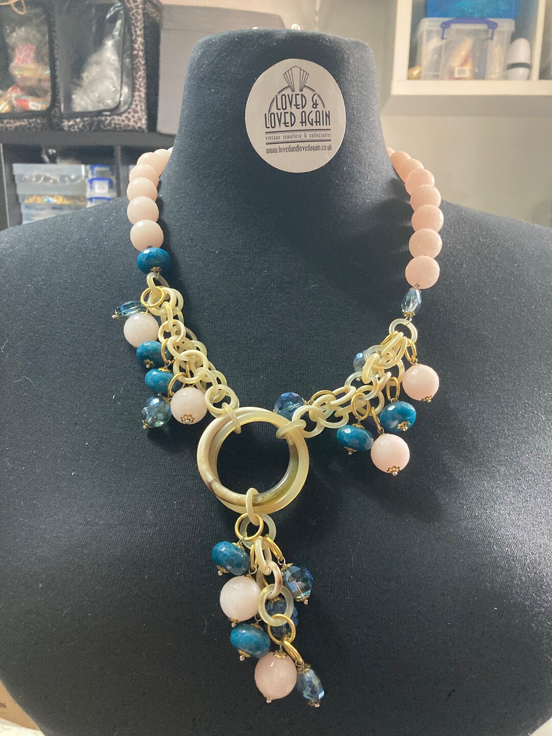 High End Cut Quartz Gemstone Soft Pink and Teal Faceted Beaded ...