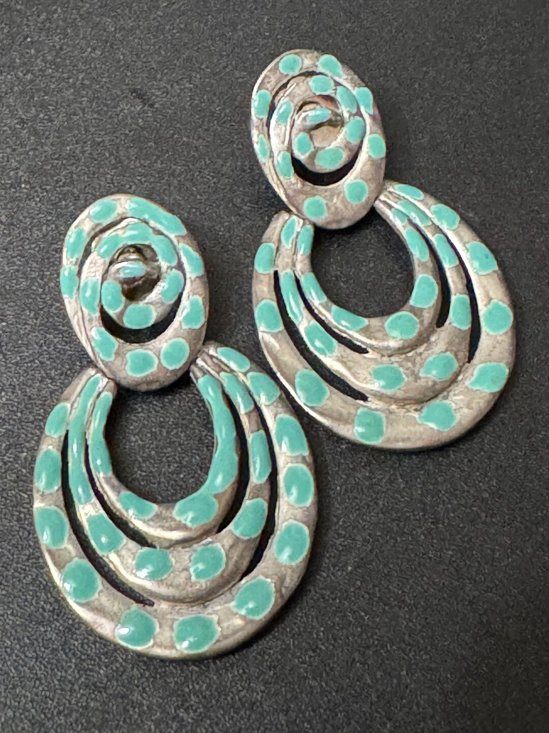 Signed TAT Turquoise Blue Vintage Teardrop Dangly Earrings USA Designer ...