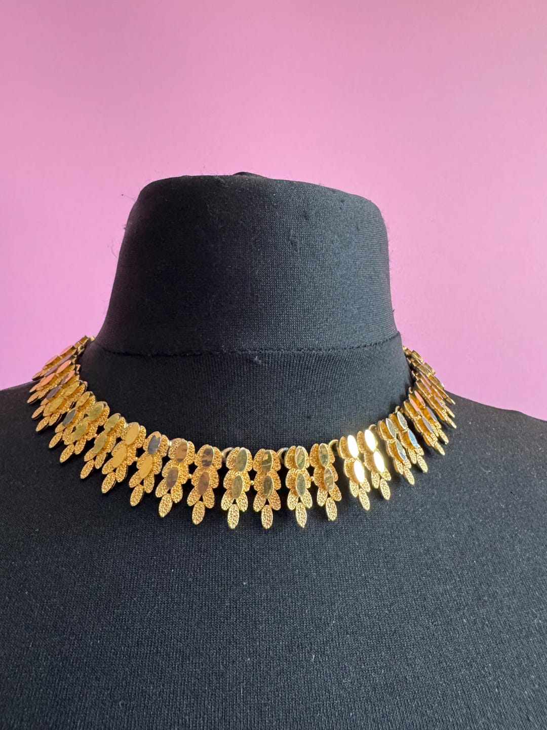 Vintage Panel Link Brutalist Choker Necklace, Gold Tone Set Some Plate ...