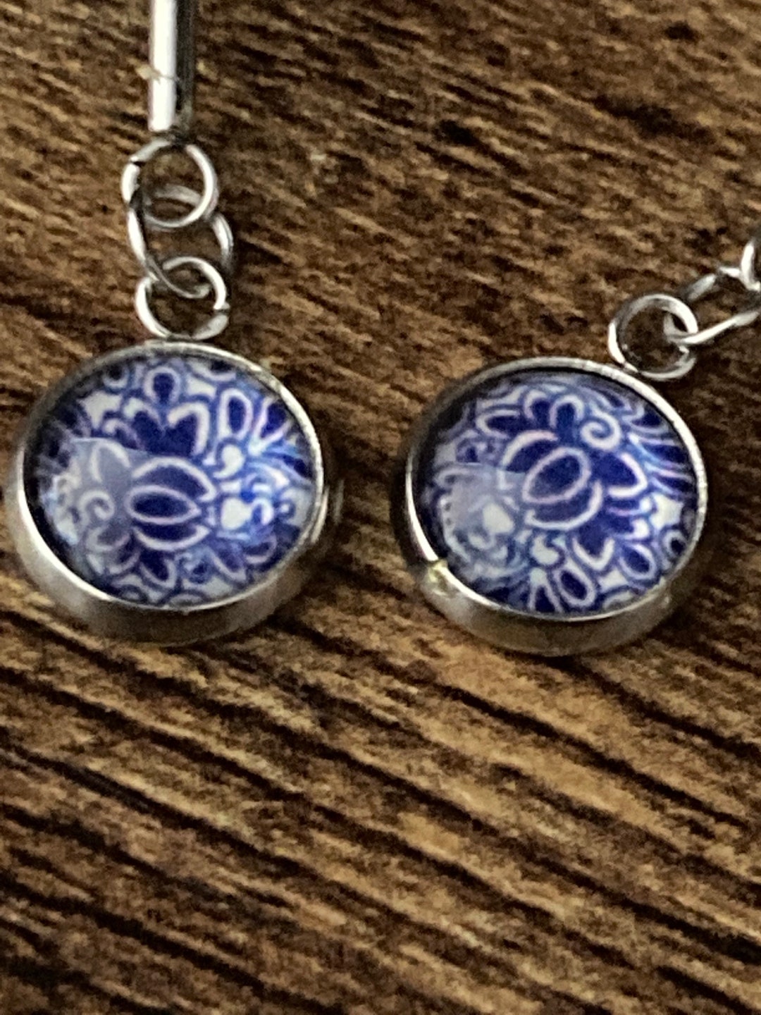 Blue White Amari Style Dangly Drop Earrings Pierced Ears - Etsy