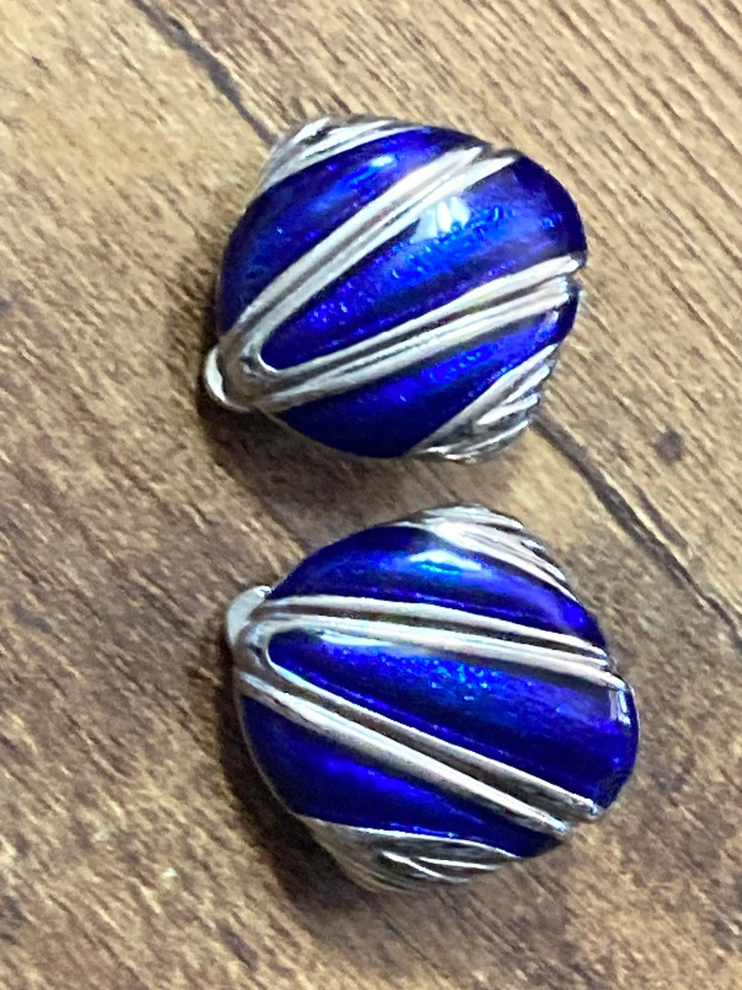 Bring Blue Enamel and Silver Tone Square Clip on Earrings - Etsy UK