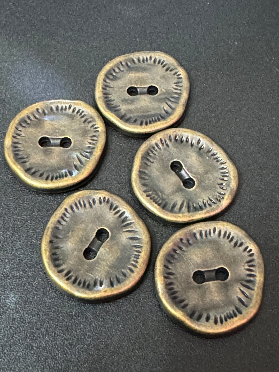 25mm Bronze Buttons (5pc) , Weighty Dark Gold Metal Buttons 2 Hole ...