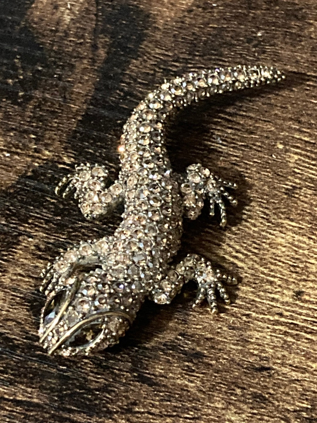 7cm Long Retro Gold Tone Paste Diamanté Lizard Brooch - Etsy UK