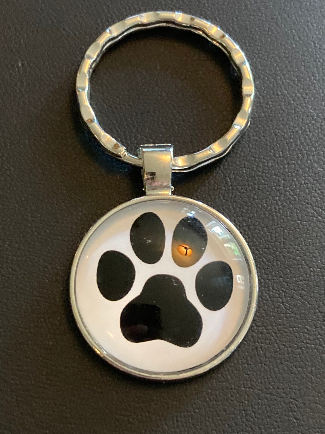 Dog Paw Print Keyring With Glass Cabochon - Etsy
