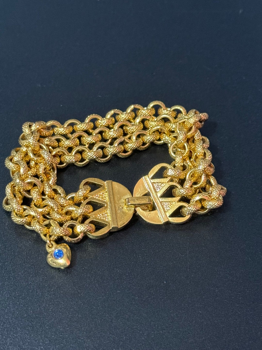 Vintage Etruscan Style Antique Yellow Gold Tone 3 Row Heavy Belcher ...