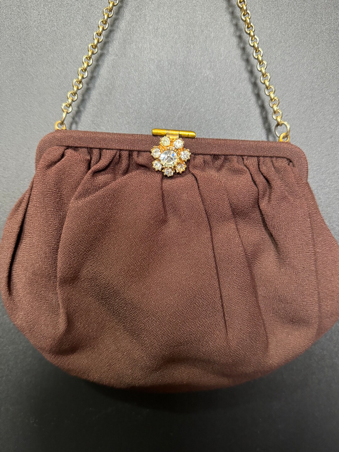 Brown Crepe Evening Bag: Diamanté Gilt Clasp, Art Deco - Etsy