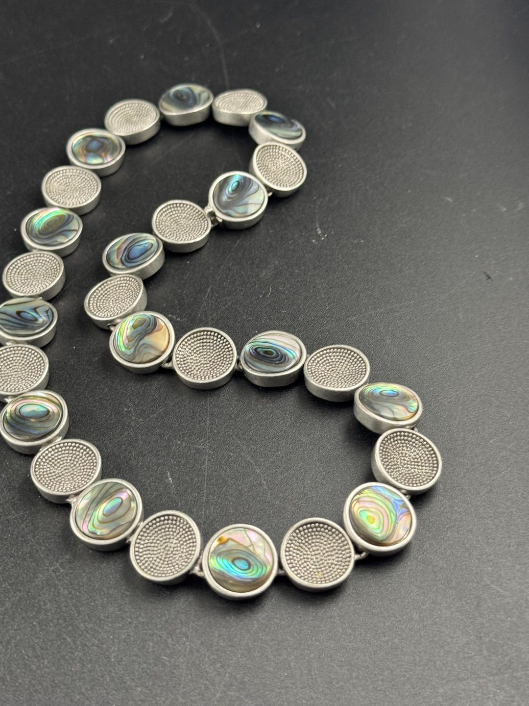 Monet Chunky Abalone Shell Necklace: Silver Tone Signed Weighty - Etsy