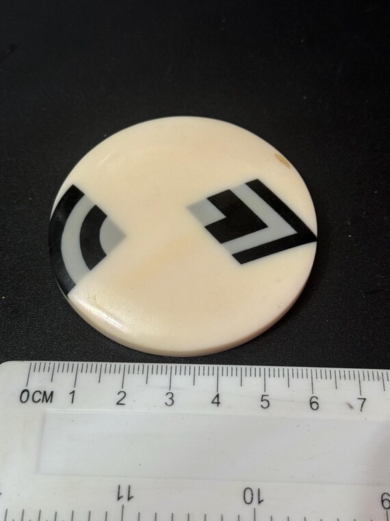 Oversized 6cm Art Deco large round disc cream black a… - Gem