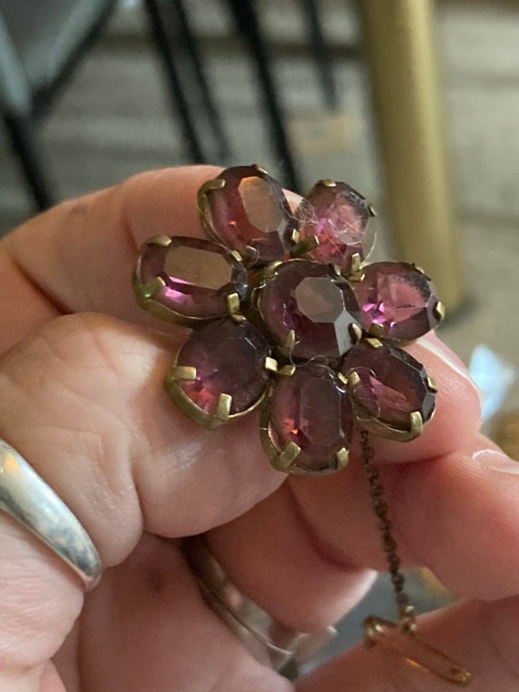 Vintage pinchbeck or RG set with oval amethyst oval g… - Gem