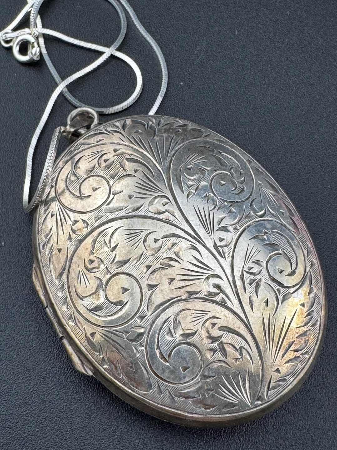 Vintage Extra Large Photo Locket With Engraved Floral Design, Memorial ...