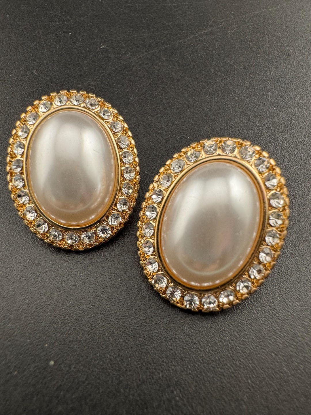 Classic Crystal and Pearl Oval Stud Earrings for Pierced Ears, 2.5cm Y2k - Etsy