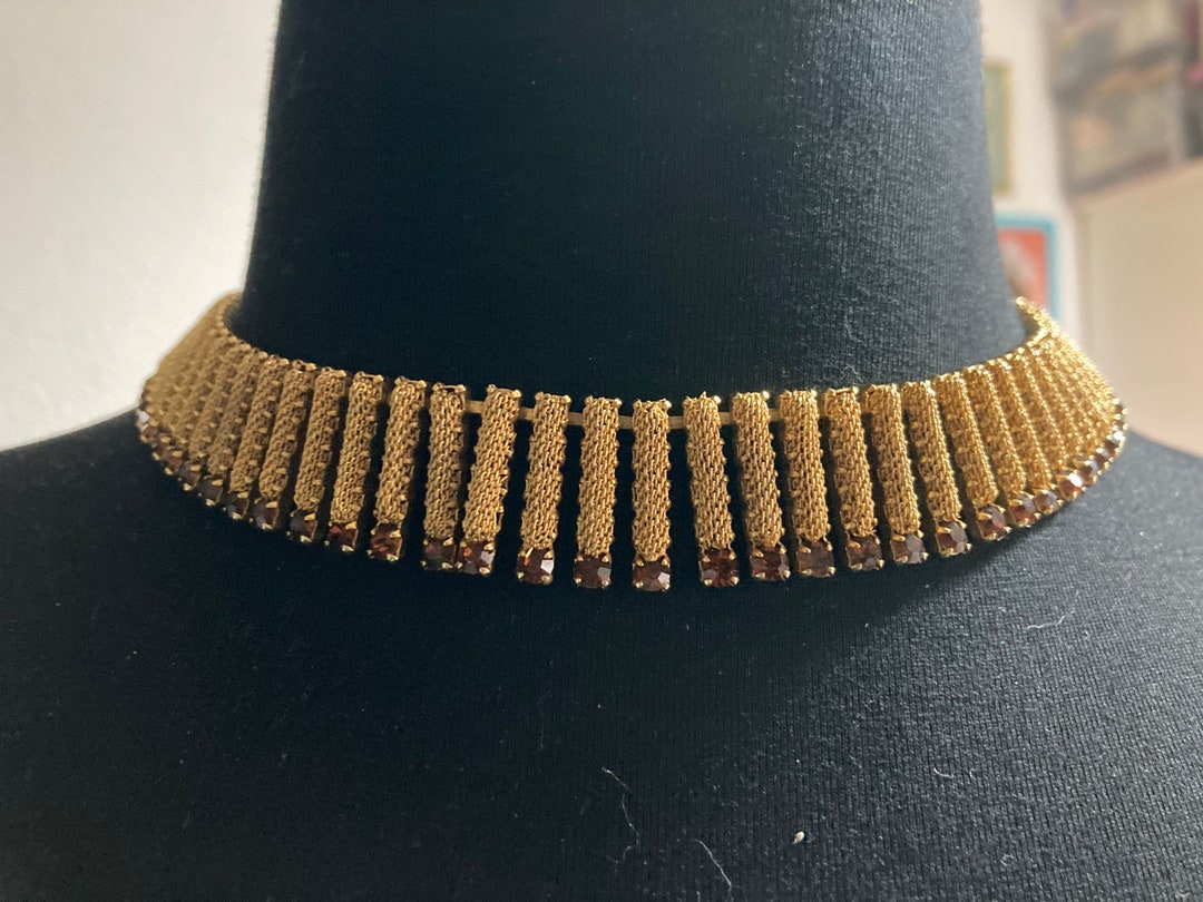Vintage Mid Century Cognac Brown Diamanté Woven Mesh Choker - Etsy
