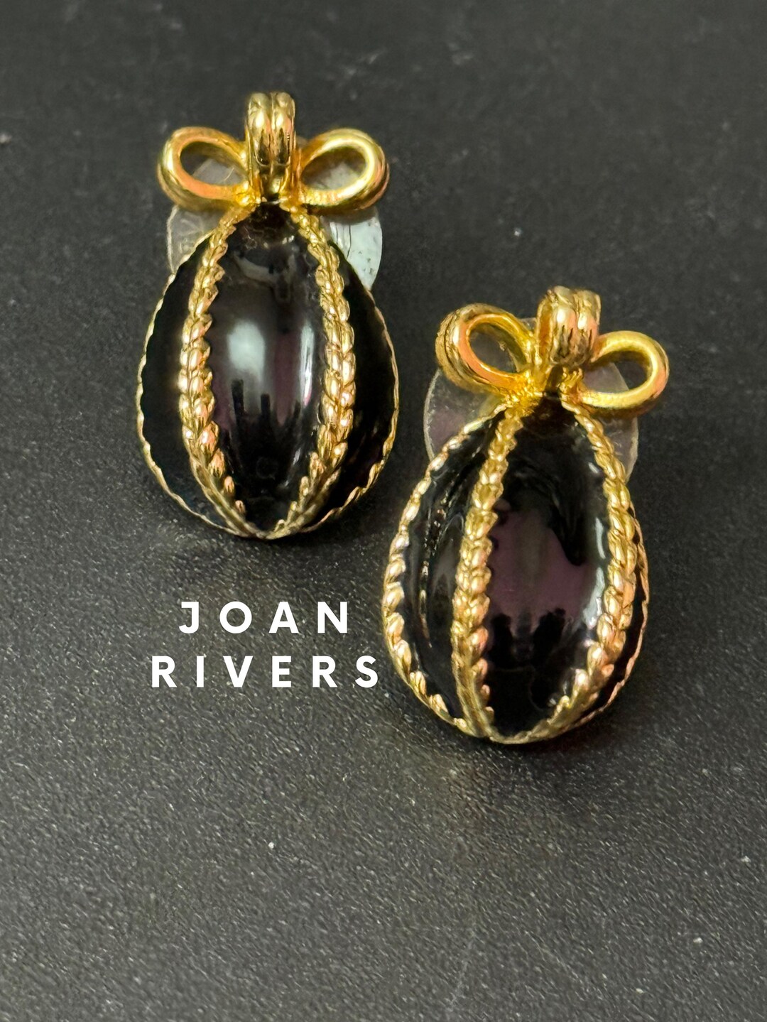 Joan Rivers Faberge Egg Inspired Black Enamel Pearl Gold Pierced Stud ...