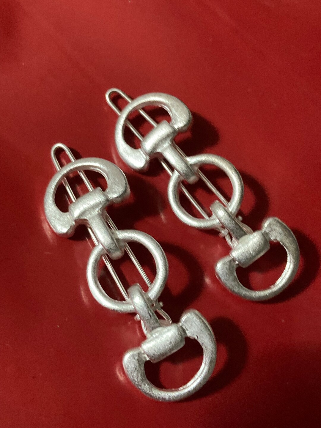 Pair of Horse Bit Snaffle Hair Clips True Vintage Matt Silver Tone ...
